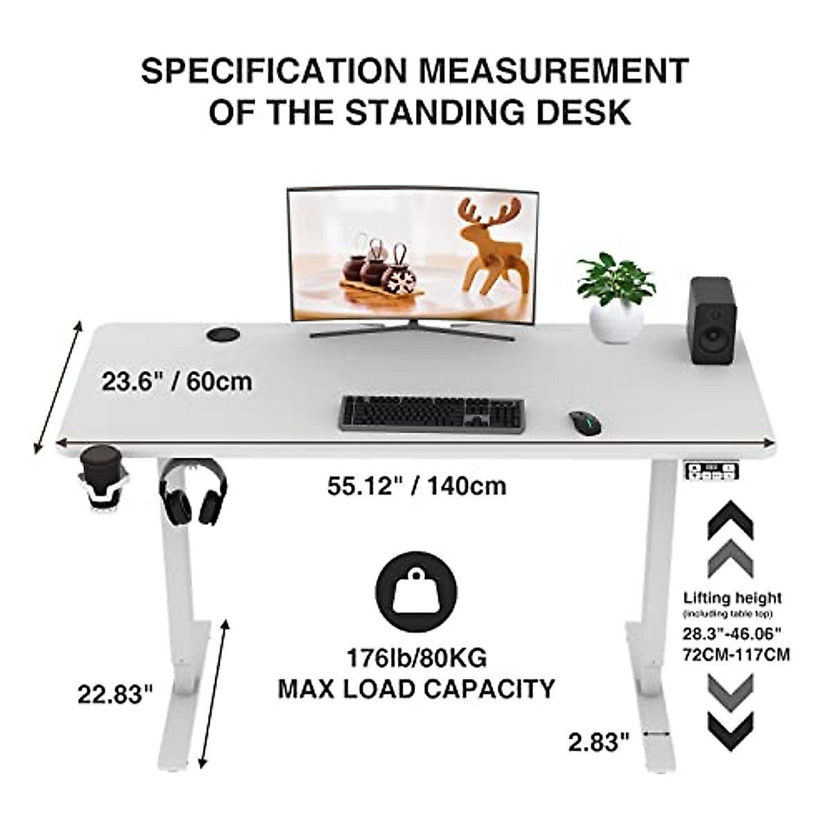 LCVXYERQ 55x24inch Adjustable Desk Electric Standing Desk Sit Stand up Desk Height Adjustable Home Office Workstation Memory Preset with Splice Table Plate White