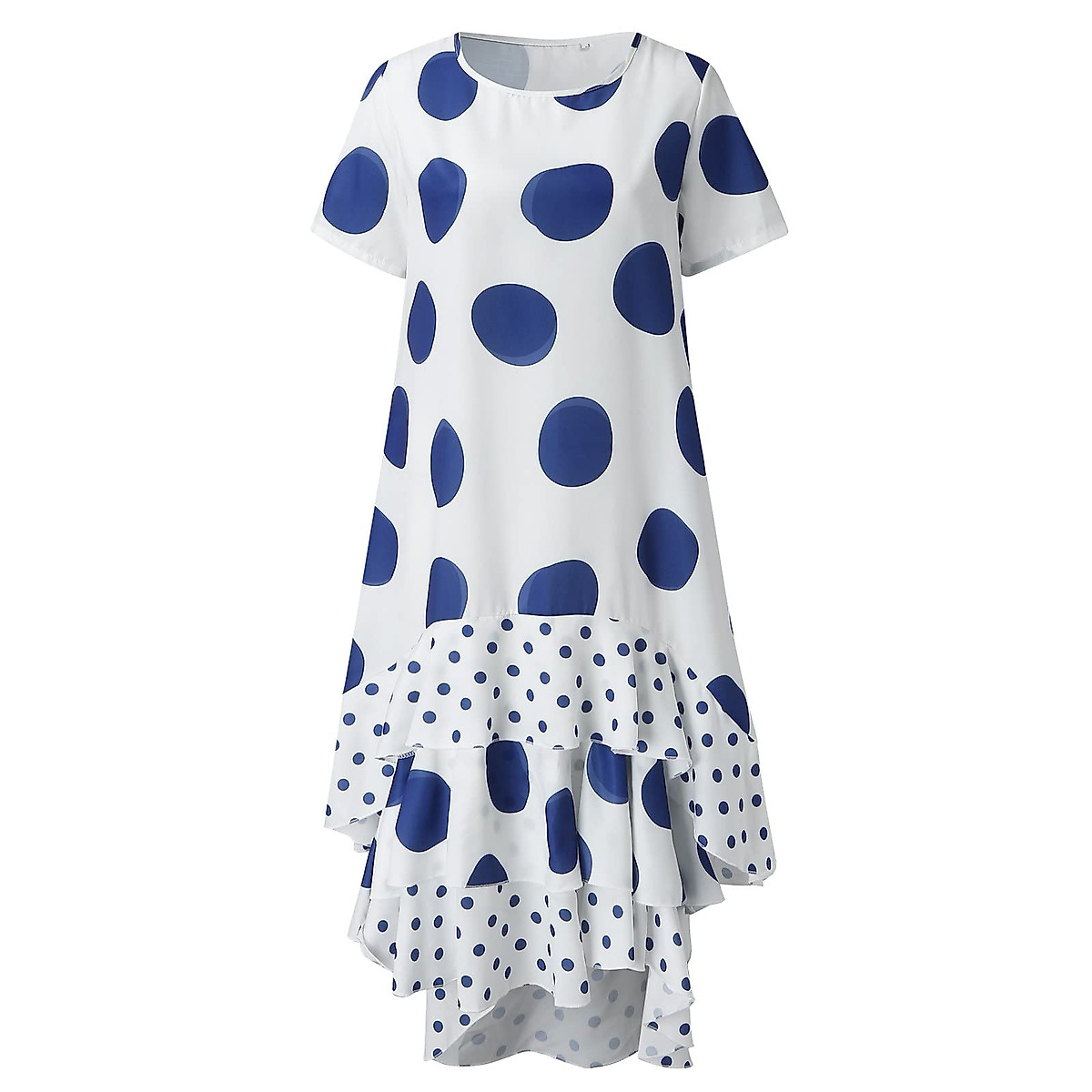 Cnebo Business Dresses for Women 2023 Ladies Short Sleeve Round Neck Polka Dot Prints Side Pockets Long Dress