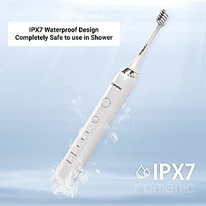 ROMENIC Electric Toothbrush, Sonic Toothbrush for Adults, 5 Modes and High-speed 48,000 VPM Motor, One Charge for 60 Days, Recommended Travel Toothbrush Set with Replacement Brushheads and Travel Case