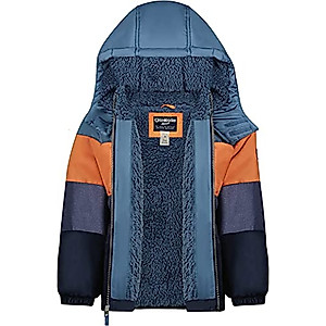 OshKosh B'Gosh Boys' Boys Heavyweight Winter Jacket with Sherpa Lining, Blue/Orange, 5-6