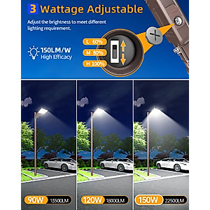9PCS LED Parking Lot Lights 150W 120W 90W, LED Shoebox Light 5000K Adjustable Arm Mount, UL Listed Outdoor Pole Light with Photocell, IP65 Waterproof Commercial Street Area Flood Lighting 100-277V