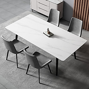 Luck Live 70.8'' Dining Table for 4 to 8 - High Hardness,Smudge Resistance,Fireproof,High Temperature Resistance - New Sintered Stone Material Rectangle Dining Table，Dining Room,White, Easy