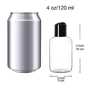 Youngever 12 Pack 4 Ounce Empty Squeeze Containers with Disc Cap, Plastic Bottles with Disc Top Flip Cap, Refillable Cosmetic Bottles, Squeeze Containers (Black Cap)