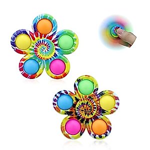 MeetYu Fidget Spinners 2 Pack, Tie Dye Pop Fidget Spinner Poppet for Kids Adult, Fidget Spinners for Christmas Party Favors Goodie Bag Fillers, Finger Spinner Fidget Toys Pack for Stress Relief