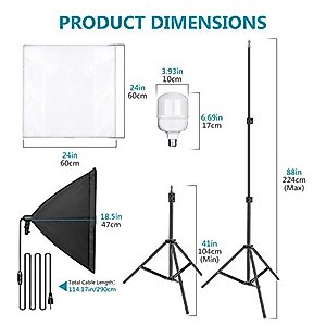 Neewer Upgraded 450W LED Photography Softbox Lighting Kit: (2) 24x24 Inches Softbox with E27 Socket and 5500K Instant Brightness Energy Saving LED Bulbs and Stand for Photo Studio Video Shooting