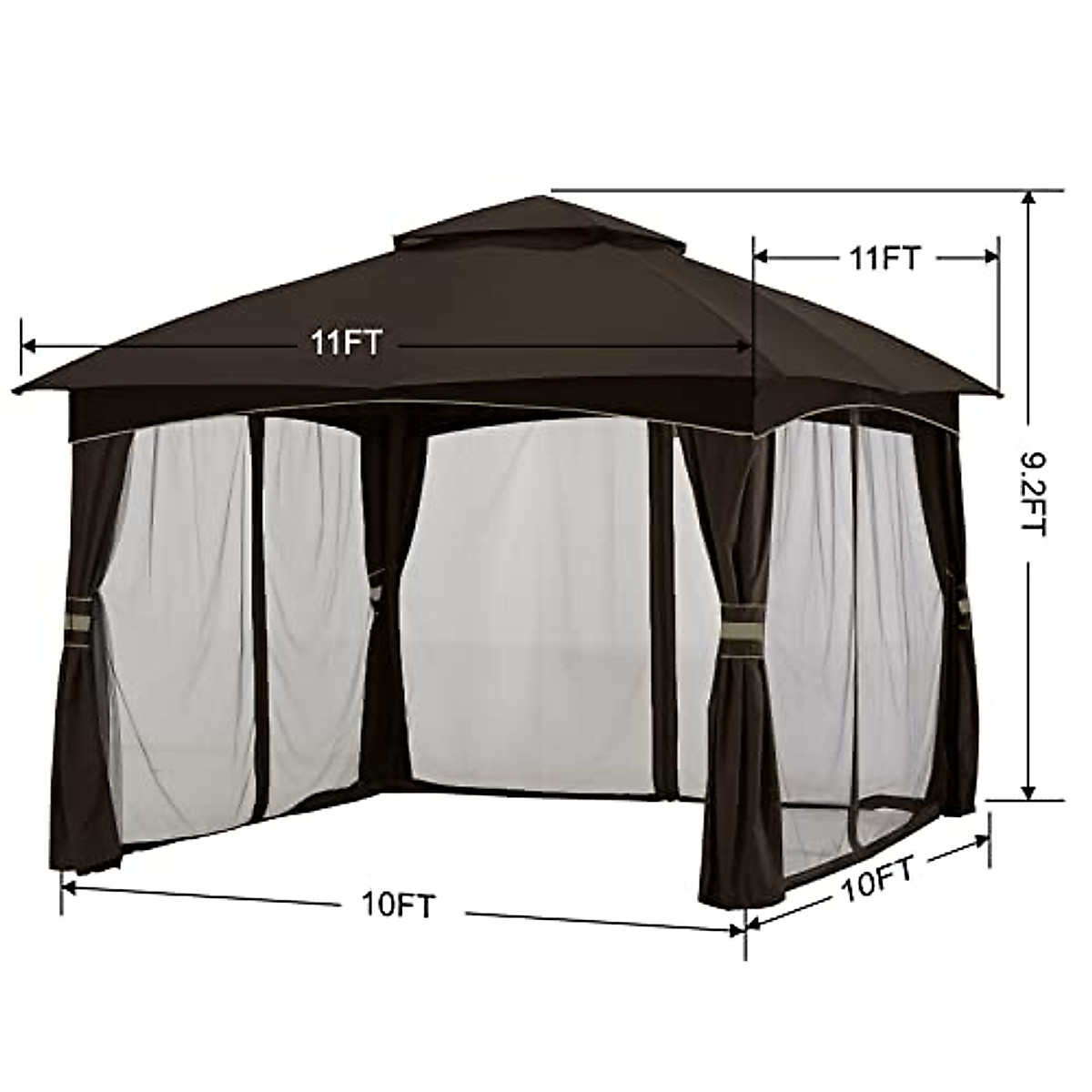 MASTERCANOPY Outdoor Patio Gazebo for Garden with Upgrade Steel Frame and Netting Walls (10x10,Brown)