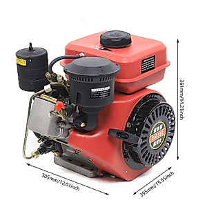196CC 2.2KW 4 Stroke 6HP Diesel Engine, Manual Start Single Cylinder Engine, Aluminum Air-Cooled 1 Cylinder Diesel Engine for Irrigation and Drainage Machines Generator Sets