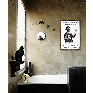 Gothic Bathroom Decor Wash Your Hand Plague Doctor Funny Restroom Wall Decor Tin Sign 8 X 12 Inch
