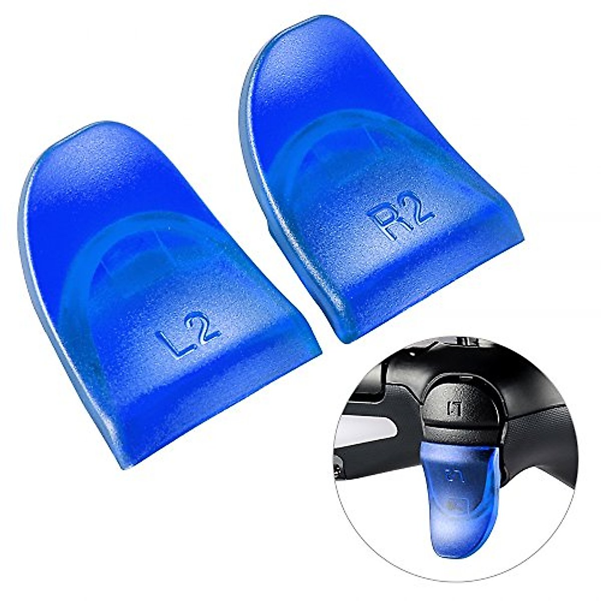 eXtremeRate Clear Blue 2 Pairs L2 R2 Buttons Extention Trigger for PS4 Controller, Game Improvement Adjusters Extenders for PS4 Controller JDM-030