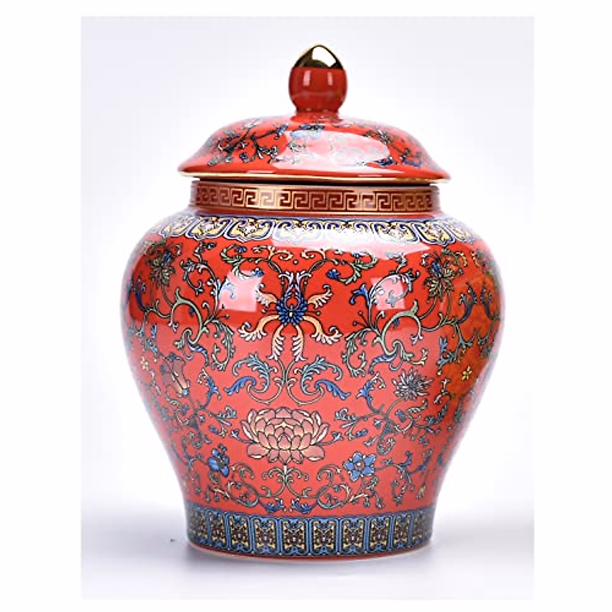 Ginger Jar Decorative Jar Ancient Chinese Imperial Enamel Porcelain (Small, Red)