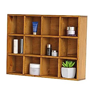 PIBM Stylish Simplicity Shelf Wall Mounted Floating Rack Shelves Retro Solid Wood Small Object Storage Room Restaurant,12 Grids, Wood , 40x8x30cm