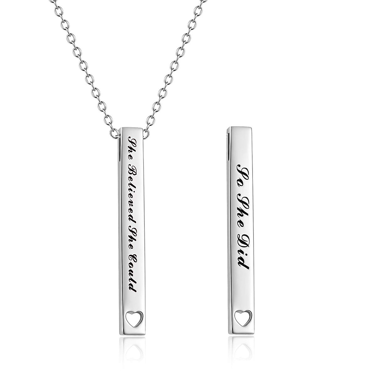 AXELUNA 925 Sterling Silver She Believed She Could So She Did Bar Necklace Jewelry Inspirational Gifts for Women