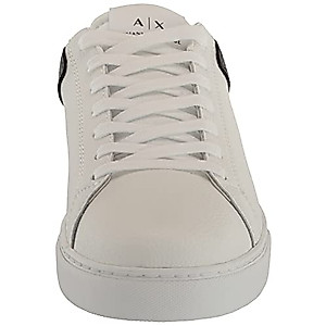 A|X Armani Exchange Men's Updated Leather Sidewall Logo Sneaker, Op.White+Black, 11