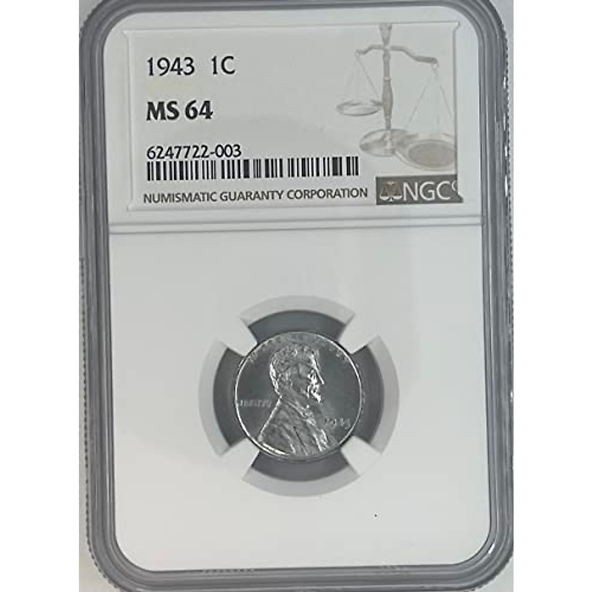 1943 P US WWII Era Lincoln Steel Penny Cent PCGS MS-64