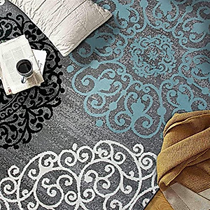 Rugshop Contemporary Modern Floral Perfect for high Traffic Areas of Your Living Room,Bedroom,Home Office,Kitchen Area Rug 6'6" x 9' Gray