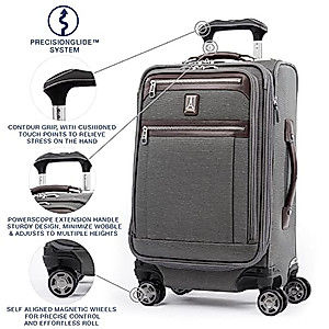 Travelpro Platinum Elite Softside Expandable Carry on Luggage, 8 Wheel Spinner Suitcase, USB Port, Suiter, Men and Women, Vintage Grey, Carry On 21-Inch