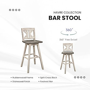 Swivel Pub Bar Height Stools Set of 2, Modern Solid Wood Kitchen Bar Height Stools with Backs, High Back, Swivel Seat, Footrest for Kitchen Island, Easy Assembly, Divided X-Back, 29"SH, White
