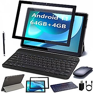 Tablet Android 11.0 Tablet, 2 in 1 Tablet 10.1 Inch, 64GB ROM+4GB RAM, CPU 1.8Ghz Dual 8MP Camera, 6000mAh Battery IPS WIFI Bluetooth Tablets PC with Keyboard Case Mouse Film Stylus Tablet computer.