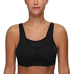 Wingslove Women's Full Coverage High Impact Wirefree Workout Non Padded Sports Bra Bounce Control (Black,36DDD)