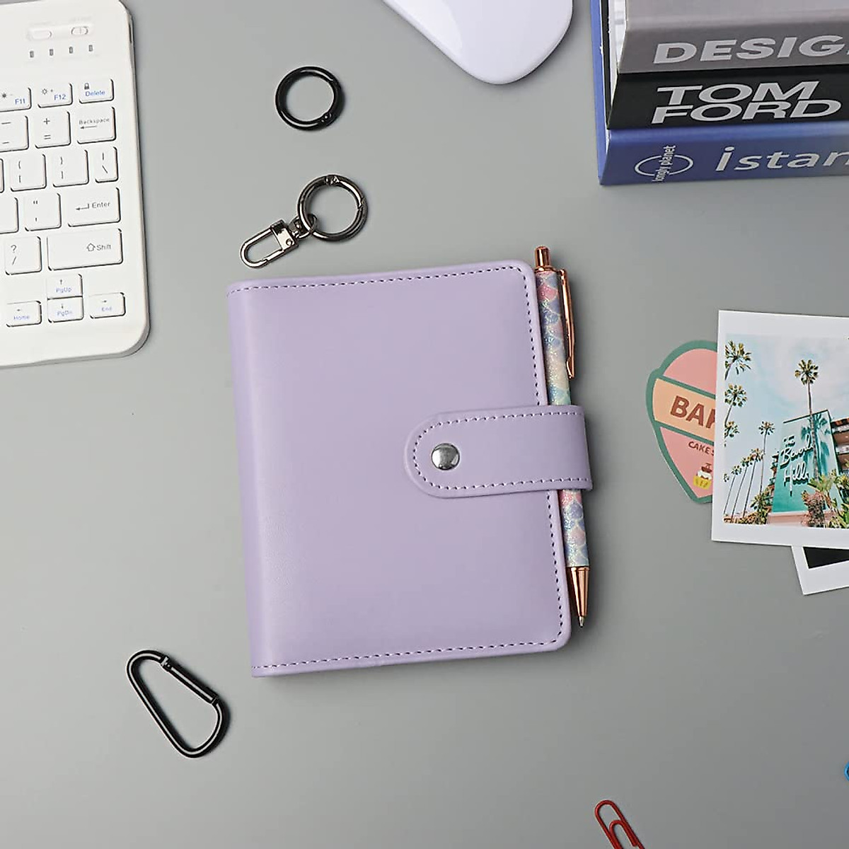 Purple A7 PU Budget Binder, 6 Ring Leather Binder Cover Money Organizer Loose Leaf Refillable Memo Folder Personal Notebook Binder Planner with Snap Closure for Budgeting