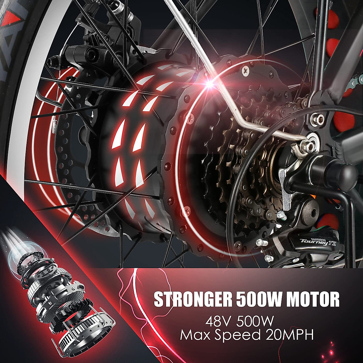 Speedrid Folding Electric Bike for Adults with Peak 800W Motor, 20" x 4.0" Fat Tire Ebike with Mid Located Built-in 48V-10.4Ah Battery, Up to 50 Miles, Front Suspension Fork and 7 Speed