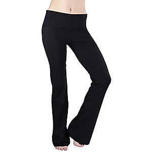 ToBeInStyle Women's Premium Fold Over Yoga Flare Pants - Black - Large