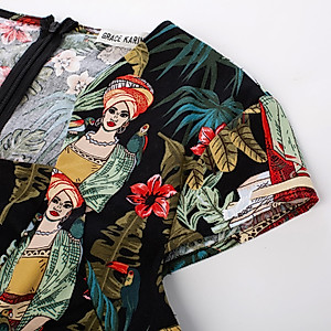 Women's 50s Vintage Printed Leaves Pencil Dress Cap Sleeve Wiggle Dress Medium