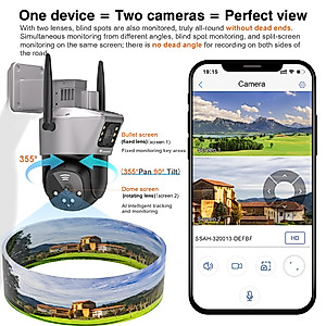 【Dual Lens Linkage】Ctronics Security Camera Outdoor, 2,4/5GHz WiFi Wired PTZ Dual Screen Camera 1080P with Auto Tracking Human Detection 30m Color Night Vision Two-Way Audio IP66
