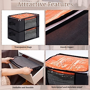 6 Pcs Clear Zippered Storage Bags Plastic Clothes Containers Fabric Blanket Organizer Large Storage Bins with Handles for Bedding Sheets Closet Blankets Toys (Gray, 16 x 12 x 8 Inch)