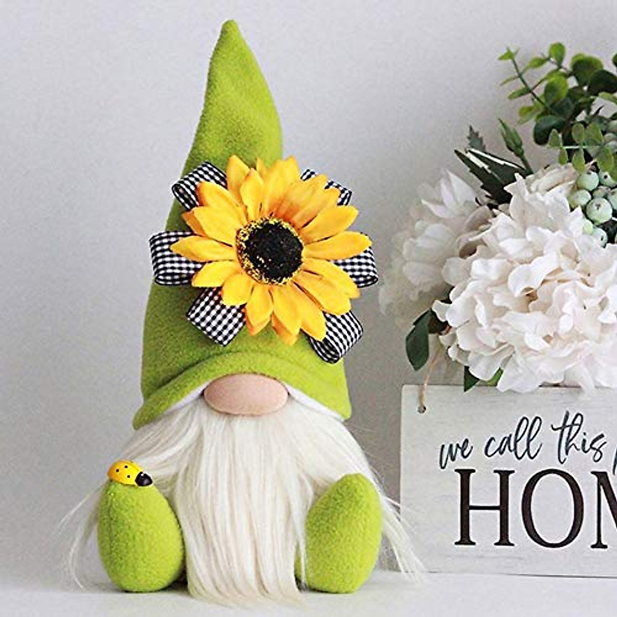 Helishy Bee Gnome Spring Sunflower Doll - Plush Bumble Bee Elf Ornament, Handmade Faceless Desktop Decor (Green)