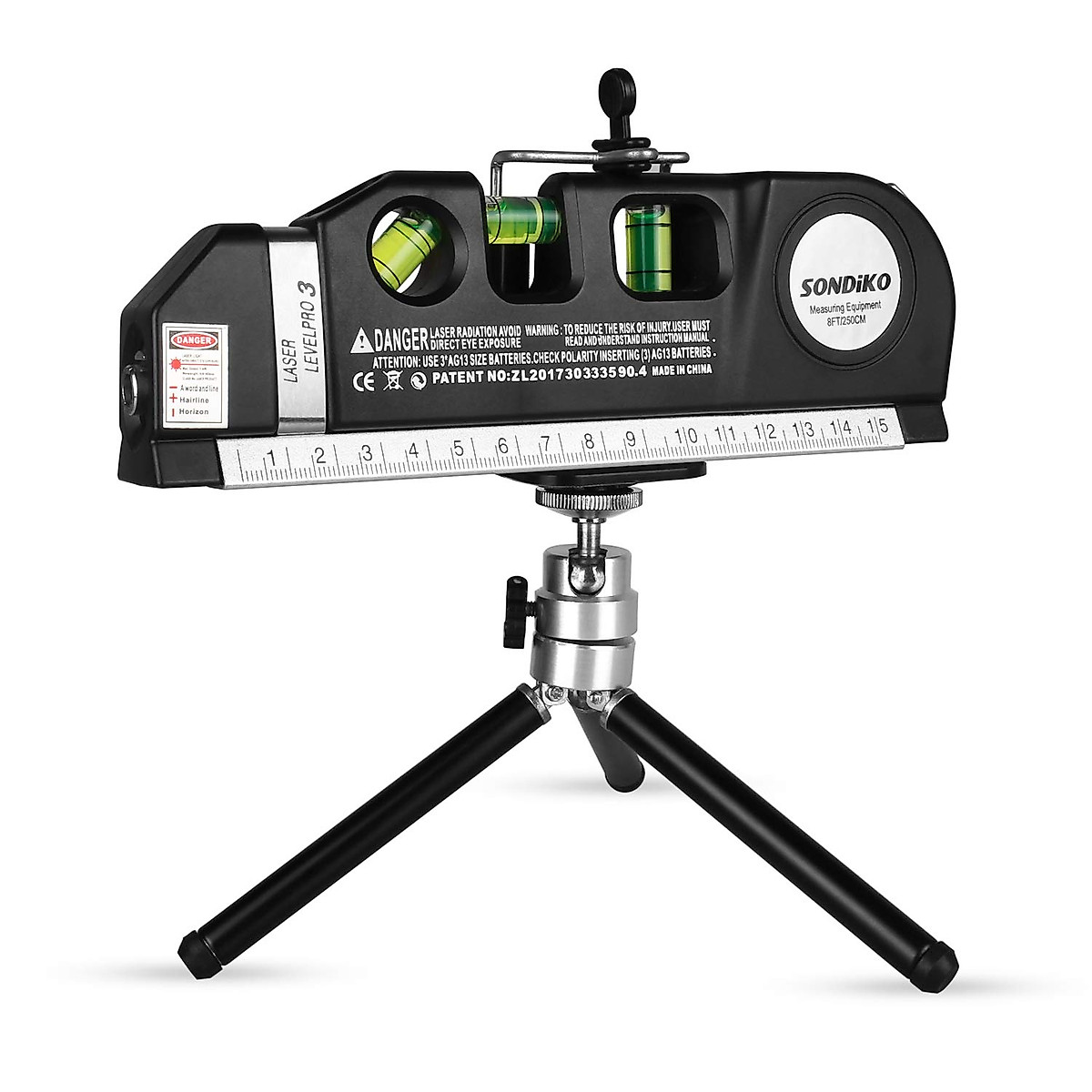 Sondiko Laser Level Tool Kit, Multifunction Laser Leveler for Picture Hanging, Cabinets, Tiles, Measure Tape Standard & Metric Tape Ruler (8ft/2.5M) with Retractable Metal Tripod Stand