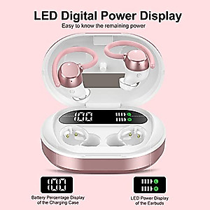 sprtoybat Wireless Earbuds, HiFi Stereo Bluetooth 5.3 Running Headphones with Dual LED Display 30Hrs Playtime, Built-in Mic, Type-C, in-Ear Bluetooth Earphones with Earhooks for Sport, Rose Gold
