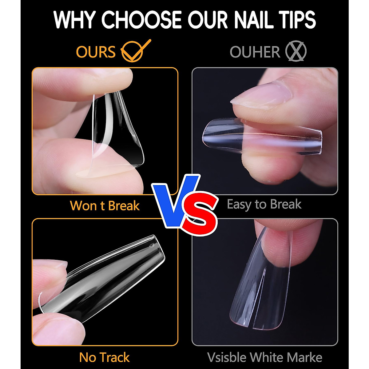 Yevyo 500 Pcs Clear Gel X Nail Tips Coffin Nail Tips False Nail Tips, Acrylic Fake Nail Soft Medium Coffin Shape Nail Extension Tips Extra Long Nail Tips Full Cover Nail Tips for Nail Arts DIY Home