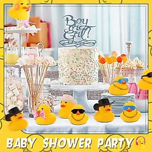 Jerify 48 Pcs Mini Rubber Duck Bulk Ducks for Ducking Car Ornament Sunglasses Cowboy Hats Bows Necklaces Earphones Headphone Cute Yellow Duck Bathtub Accessories for Summer Baby Shower Birthday Party