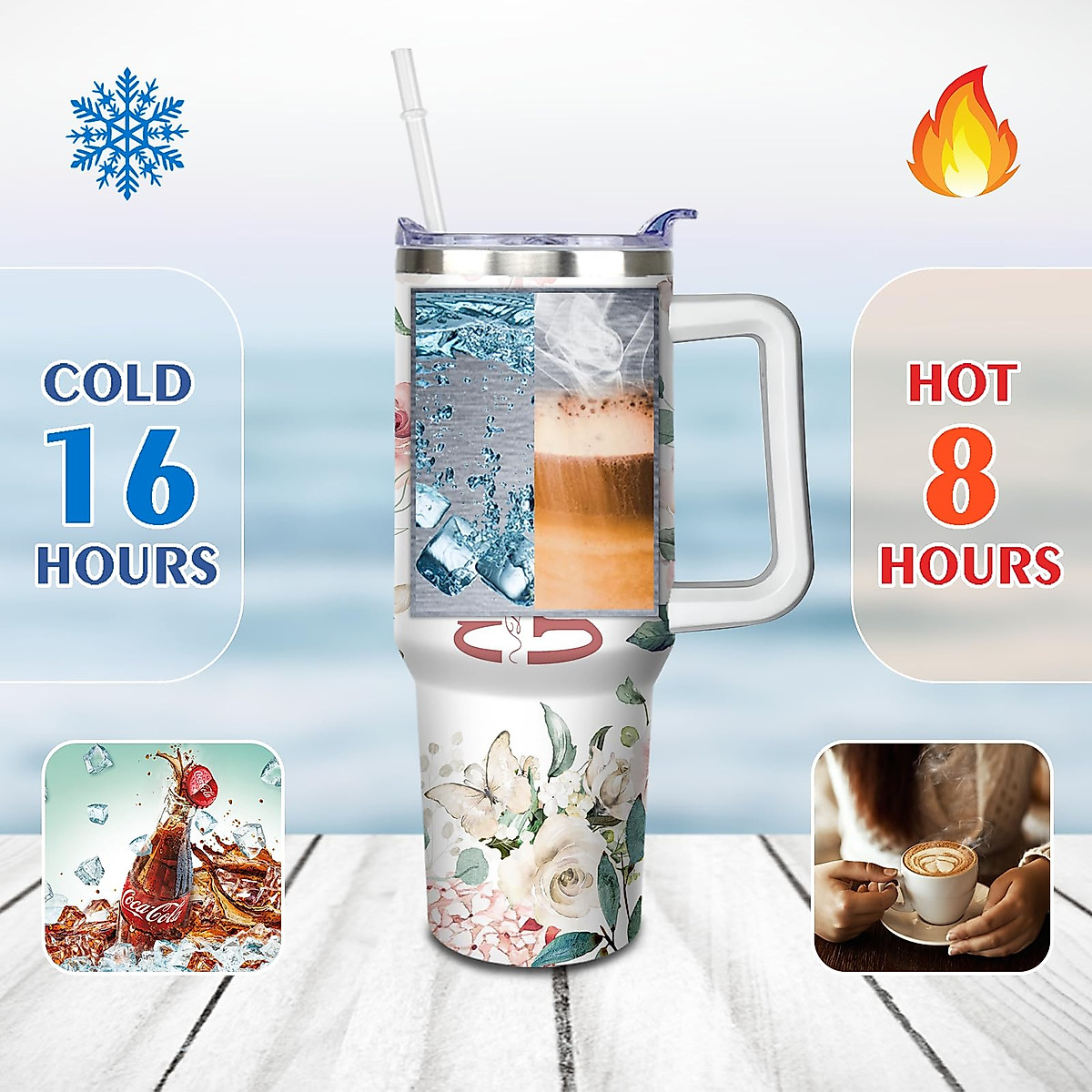 qoepfnsh Gifts for Grandma Grandmother Gift from Grandson Granddaughter on Birthday Mothers Day&Christmas 40 oz Tumblers with Handle and Straw Stainless Steel Insulated Travel Coffee Cup Mug