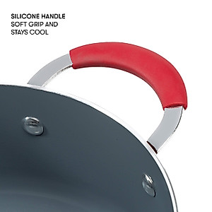 Cooking Light Nonstick Ceramic Pots and Pans Set with Silicone Stay Cool Handles, Dishwasher Safe, 12-Piece Cookware Set, Red