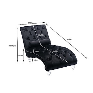 Leisure Velvet Concubine Sofa Accent Sofa Chaise Reclining Lounger Barrel Sofa with Acrylic Feet (Black)