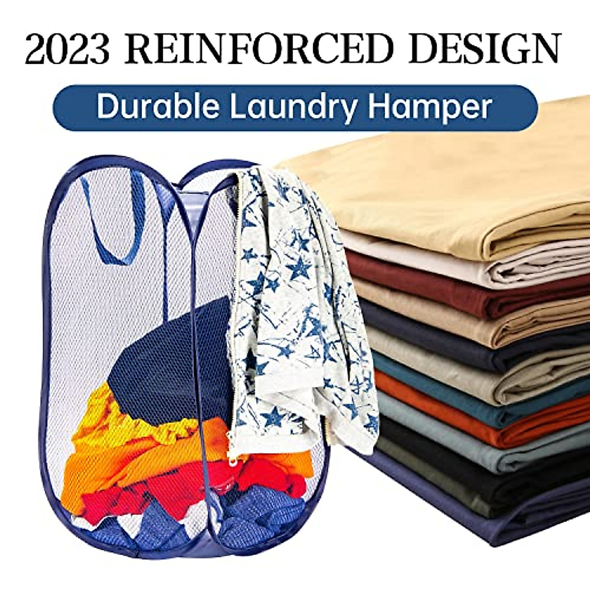 ZOES HOMEWARE Pop up Laundry Hamper 2 Pack | Collapsible Laundry Baskets | Foldable Travel Laundry Basket with Durable Handle for Kids,Dorm,Laundry Room | Navy Blue