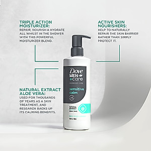 DOVE MEN + CARE Advanced Care Face + Body Cleanser Sensitive Calm 3 Count for Sensitive Skin Body Wash with Natural Extract Aloe Vera 16.9 oz