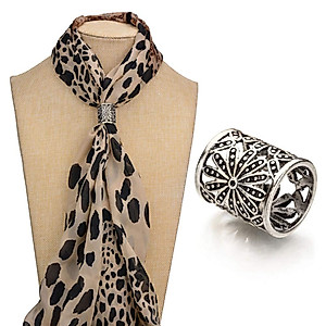 Joyci 3pcs Retro Women's Scarf Ring Clip Slide in Gold Silver Tone Metal Antiqued Hollow Tube Chiffon Buckle (Silver)