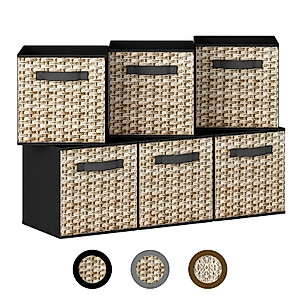 GILLAS 6 Pack Fabric Storage Cubes. 13 Inch Cube Storage Bins with Handle, Foldable Closet Organizers for Shelves, Storage Baskets for Shelves, Black, Large