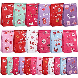Aodaer 48 Pieces Valentine’s Day Paper Gift Bags with Stickers Valentine Candy Goody Snack Bags Gift Exchange Wrapping Party Favors for Valentine’s Day, Wedding, Engagement Party Supplies, 12 Styles