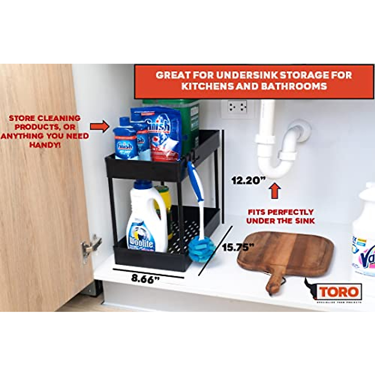 Under cabinet storage bathroom organizer - ideal for under sink and under counter. Stylish, for kitchens, closets, bathrooms, offices, and any space needing organizing! Plastic and easy to clean!