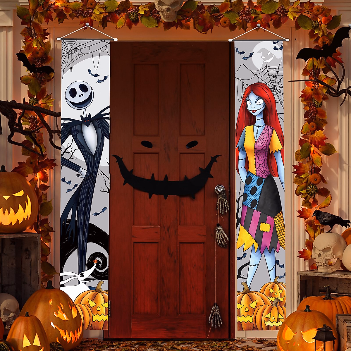 Jack Sally Banners Porch Signs Halloween Decor Christmas Nightmare Banner Halloween Decorations Outdoor Before Party Banner