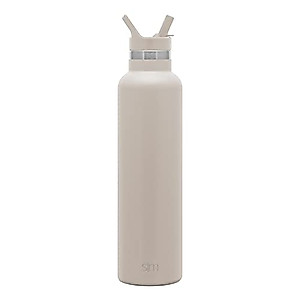 Simple Modern Water Bottle with Narrow Mouth Straw Lid Metal Thermos Vacuum Insulated Stainless Steel l Reusable Leak Proof BPA-Free Flask | Ascent Collection | 24oz, Almond Birch
