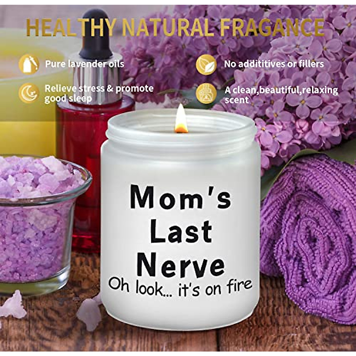 Candles Gifts for Mom, Mothers Day Gifts for Mom from Daughter Son, Funny Unique Relaxing Birthday Gifts for Mom, Lavender Scented Frosted Glass Jar Soy Wax Candles, 7oz