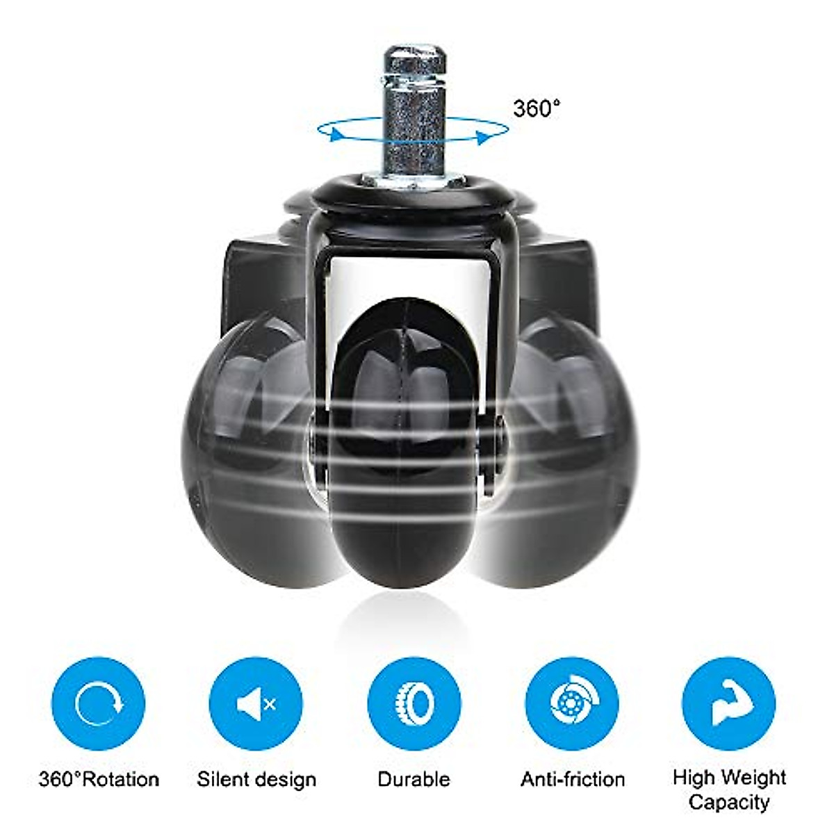 Office Chair Caster Replacement Wheel for Hardwood Floor and Carpet,2"Heavy Duty Universal Floor Safe Caster Set of 5,Rubber Wheels Office Chair to Replace Office Chair mats,fits 98% Chairs