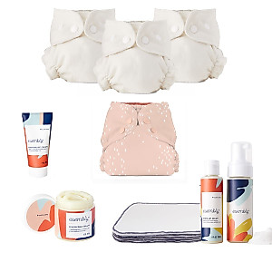 Esembly Cloth Diaper Bundle Set (Size 1, Confetti), Rash Relief Cream (3 oz), Everyday Balm (4 oz), Wipe Up Wash Kit and 12pk Wipe Ups Bundle - Complete Diapering Package for Babies