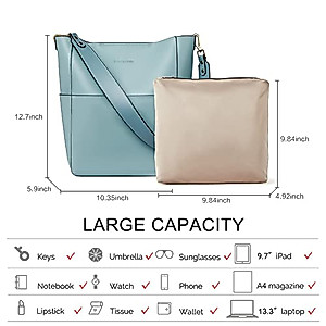 BOSTANTEN Women's Leather Designer Handbags Tote Purses Shoulder Bucket Bags Light Blue