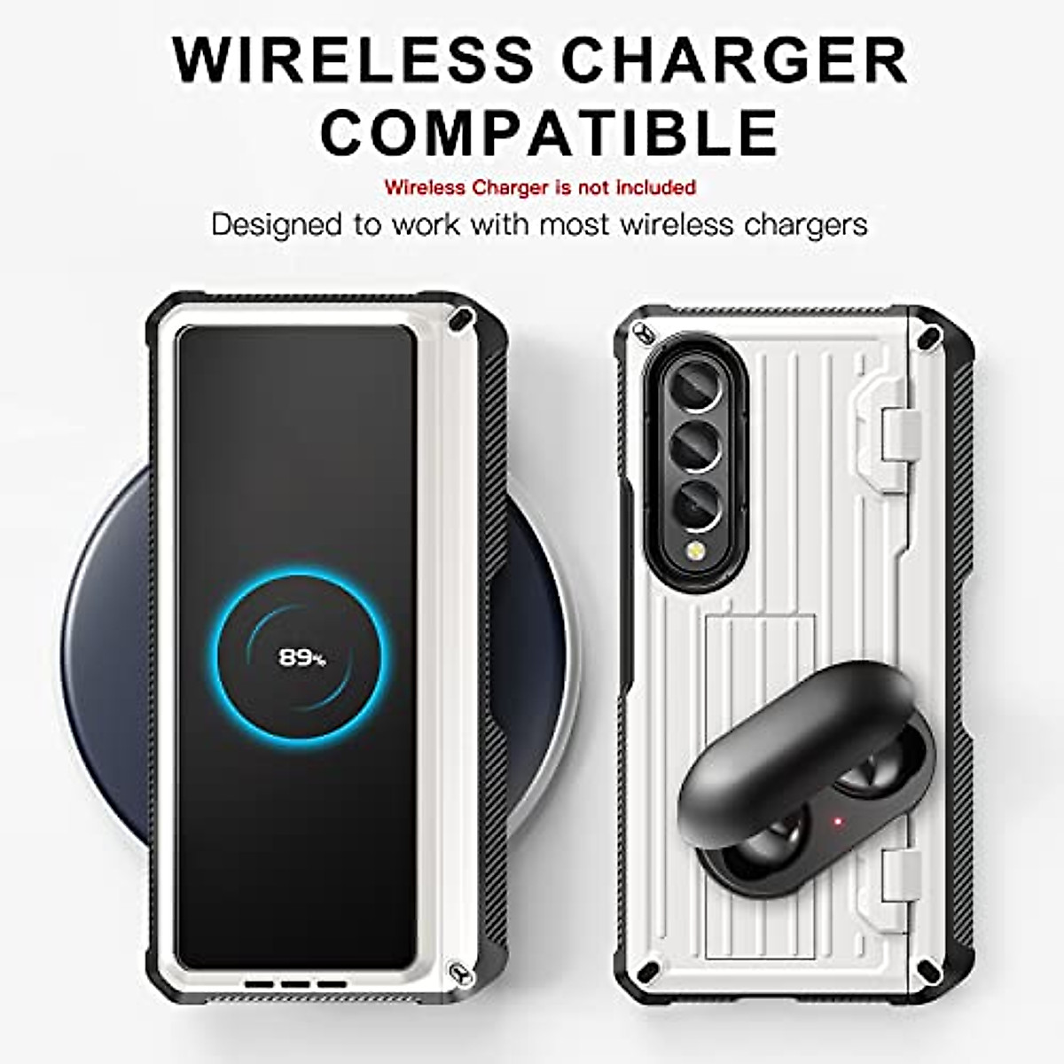 GooodiDEAR Galaxy Z Fold 3 Case, Heavy-Duty, Full Body Protection, Anti-Scratch, Slim - Foldable Trolley Case with Built-in Pen Slot, Kickstand & Screen Protector - TPU/PC, Wireless Charging, White